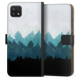 DeinDesign Galaxy A22 5G Handy Klapph&uuml;lle Handyh&uuml;lle aus Kunst Leder schwarz Flip Case Tree Forrest Abstract Sideflip mit langer Lasche