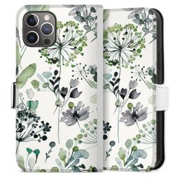 DeinDesign iPhone 12 Pro Handy Klapph&uuml;lle Handyh&uuml;lle aus Kunst Leder wei&szlig; Flip Case Flowers Water Colour Eukalyptus Sideflip mit Lasche