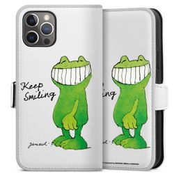 DeinDesign iPhone 12 Pro Handy Klapph&uuml;lle Handyh&uuml;lle aus Kunst Leder wei&szlig; Flip Case Janosch Frog Motivation Sideflip mit Lasche