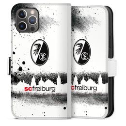 DeinDesign iPhone 12 Pro Handy Klapph&uuml;lle Handyh&uuml;lle aus Kunst Leder wei&szlig; Flip Case Skyline Sc Freiburg Logo Sideflip mit Lasche