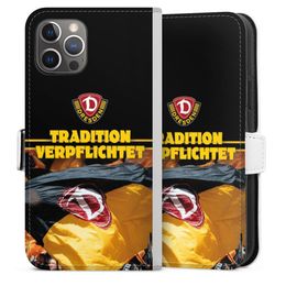 DeinDesign iPhone 12 Pro Handy Klapph&uuml;lle Handyh&uuml;lle aus Kunst Leder wei&szlig; Flip Case Sgd Sg Dynamo Dresden Merchandise Sideflip mit Lasche