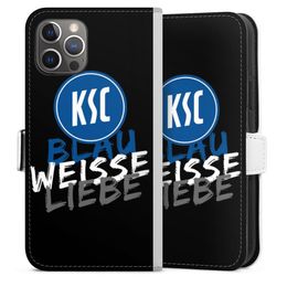 DeinDesign iPhone 12 Pro Handy Klapph&uuml;lle Handyh&uuml;lle aus Kunst Leder wei&szlig; Flip Case Ksc Karlsruher Sc Official Licensed Product Sideflip mit Lasche