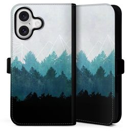 DeinDesign iPhone 16 Handy Klapph&uuml;lle Handyh&uuml;lle aus Kunst Leder schwarz Flip Case Tree Forrest Abstract Sideflip mit Lasche