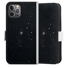 DeinDesign iPhone 12 Pro Handy Klapph&uuml;lle Handyh&uuml;lle aus Kunst Leder wei&szlig; Flip Case Space Weltall Astronaut Sideflip mit Lasche
