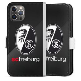 DeinDesign iPhone 12 Pro Handy Klapph&uuml;lle Handyh&uuml;lle aus Kunst Leder wei&szlig; Flip Case Sc Freiburg Lettering Logo Sideflip mit Lasche