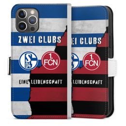DeinDesign iPhone 12 Pro Handy Klapph&uuml;lle Handyh&uuml;lle aus Kunst Leder wei&szlig; Flip Case Fc Schalke 04 Friendship 1. Fc N&uuml;rnberg Sideflip mit Lasche