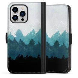 DeinDesign iPhone 13 Pro Handy Klapph&uuml;lle Handyh&uuml;lle aus Kunst Leder schwarz Flip Case Tree Forrest Abstract Sideflip mit Lasche