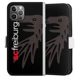 DeinDesign iPhone 12 Pro Handy Klapph&uuml;lle Handyh&uuml;lle aus Kunst Leder wei&szlig; Flip Case Logo Sc Freiburg Official Licensed Product Sideflip mit Lasche
