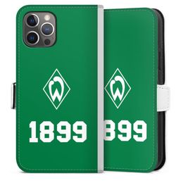 DeinDesign iPhone 12 Pro Handy Klapph&uuml;lle Handyh&uuml;lle aus Kunst Leder wei&szlig; Flip Case Statement Official Licensed Product Sv Werder Bremen Sideflip mit Lasche