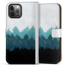 DeinDesign iPhone 12 Pro Max Handy Klapph&uuml;lle Handyh&uuml;lle aus Kunst Leder wei&szlig; Flip Case Forrest Abstract Tree Sideflip mit Lasche