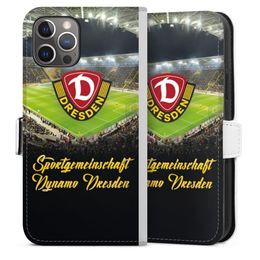 DeinDesign iPhone 12 Pro Handy Klapph&uuml;lle Handyh&uuml;lle aus Kunst Leder wei&szlig; Flip Case Sg Dynamo Dresden Sgd Official Licensed Product Sideflip mit Lasche