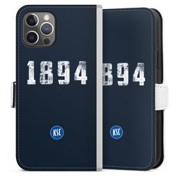 DeinDesign iPhone 12 Pro Handy Klapph&uuml;lle Handyh&uuml;lle aus Kunst Leder wei&szlig; Flip Case Karlsruher Sc Ksc Bundesliga Sideflip mit Lasche