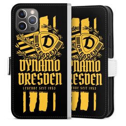 DeinDesign iPhone 12 Pro Handy Klapph&uuml;lle Handyh&uuml;lle aus Kunst Leder wei&szlig; Flip Case Sg Dynamo Dresden Statement Sgd Sideflip mit Lasche