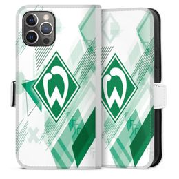 DeinDesign iPhone 12 Pro Handy Klapph&uuml;lle Handyh&uuml;lle aus Kunst Leder wei&szlig; Flip Case Muster Official Licensed Product Sv Werder Bremen Sideflip mit Lasche