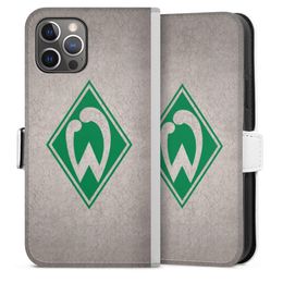 DeinDesign iPhone 12 Pro Handy Klapph&uuml;lle Handyh&uuml;lle aus Kunst Leder wei&szlig; Flip Case Concrete Official Licensed Product Sv Werder Bremen Sideflip mit Lasche