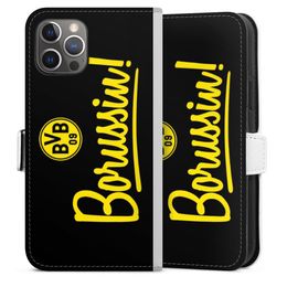 DeinDesign iPhone 12 Pro Handy Klapph&uuml;lle Handyh&uuml;lle aus Kunst Leder wei&szlig; Flip Case Borussia Dortmund Bvb Soccer Sideflip mit Lasche