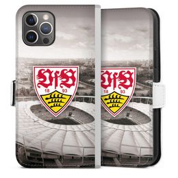 DeinDesign iPhone 12 Pro Handy Klapph&uuml;lle Handyh&uuml;lle aus Kunst Leder wei&szlig; Flip Case Official Licensed Product Vfb Stuttgart Stadium Sideflip mit Lasche