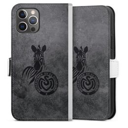 DeinDesign iPhone 12 Pro Handy Klapph&uuml;lle Handyh&uuml;lle aus Kunst Leder wei&szlig; Flip Case Official Licensed Product Msv Duisburg Zebra Sideflip mit Lasche