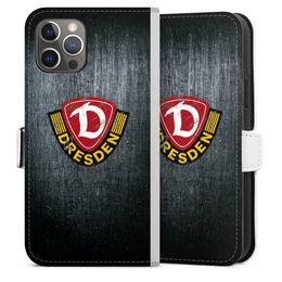 DeinDesign iPhone 12 Pro Handy Klapph&uuml;lle Handyh&uuml;lle aus Kunst Leder wei&szlig; Flip Case Sgd Official Licensed Product Sg Dynamo Dresden Sideflip mit Lasche