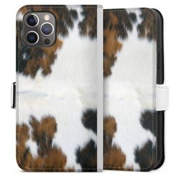 DeinDesign iPhone 12 Pro Handy Klapph&uuml;lle Handyh&uuml;lle aus Kunst Leder wei&szlig; Flip Case Cow Fur Cow Skin Sideflip mit Lasche