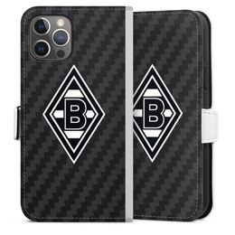 DeinDesign iPhone 12 Pro Handy Klapph&uuml;lle Handyh&uuml;lle aus Kunst Leder wei&szlig; Flip Case Borussia M&ouml;nchengladbach Carbon Gladbach Sideflip mit Lasche