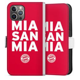 DeinDesign iPhone 12 Pro Handy Klapph&uuml;lle Handyh&uuml;lle aus Kunst Leder wei&szlig; Flip Case Fc Bayern M&uuml;nchen Mia San Mia Fcb Sideflip mit Lasche