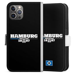 DeinDesign iPhone 12 Pro Handy Klapph&uuml;lle Handyh&uuml;lle aus Kunst Leder wei&szlig; Flip Case Hamburg Official Licensed Product Hsv Sideflip mit Lasche