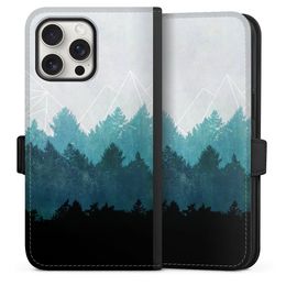 DeinDesign iPhone 15 Pro Max Handy Klapph&uuml;lle Handyh&uuml;lle aus Kunst Leder schwarz Flip Case Tree Forrest Abstract Sideflip mit Lasche