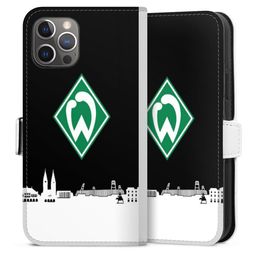 DeinDesign iPhone 12 Pro Handy Klapph&uuml;lle Handyh&uuml;lle aus Kunst Leder wei&szlig; Flip Case Skyline Sv Werder Bremen Official Licensed Product Sideflip mit Lasche