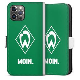 DeinDesign iPhone 12 Pro Handy Klapph&uuml;lle Handyh&uuml;lle aus Kunst Leder wei&szlig; Flip Case Moin Official Licensed Product Sv Werder Bremen Sideflip mit Lasche