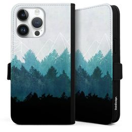 DeinDesign iPhone 14 Pro Max Handy Klapph&uuml;lle Handyh&uuml;lle aus Kunst Leder schwarz Flip Case Tree Forrest Abstract Sideflip mit Lasche