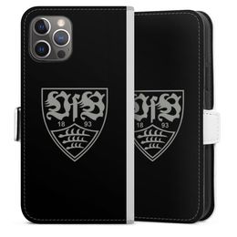 DeinDesign iPhone 12 Pro Handy Klapph&uuml;lle Handyh&uuml;lle aus Kunst Leder wei&szlig; Flip Case Official Licensed Product Vfb Stuttgart Logo Sideflip mit Lasche
