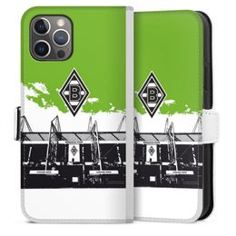 DeinDesign iPhone 12 Pro Handy Klapph&uuml;lle Handyh&uuml;lle aus Kunst Leder wei&szlig; Flip Case Merchandise Borussia M&ouml;nchengladbach Stadium Sideflip mit Lasche