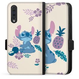 DeinDesign Galaxy A50 Handy Klapph&uuml;lle Handyh&uuml;lle aus Kunst Leder schwarz Flip Case Flowers Lilo & Stitch Official Licensed Product Sideflip mit Lasche