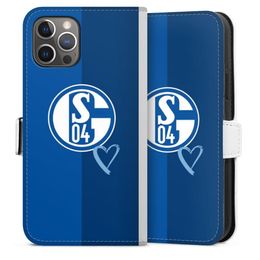 DeinDesign iPhone 12 Pro Handy Klapph&uuml;lle Handyh&uuml;lle aus Kunst Leder wei&szlig; Flip Case Heart Schalke 04 Fc Schalke 04 Sideflip mit Lasche