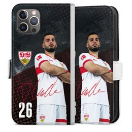 DeinDesign iPhone 12 Pro Handy Klapph&uuml;lle Handyh&uuml;lle aus Kunst Leder wei&szlig; Flip Case Vfb Stuttgart Deniz Undav Official Licensed Product Sideflip mit Lasche