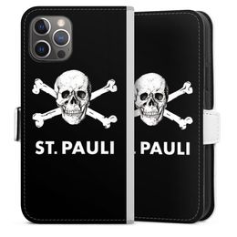 DeinDesign iPhone 12 Pro Handy Klapph&uuml;lle Handyh&uuml;lle aus Kunst Leder wei&szlig; Flip Case Totenkopf Fc St. Pauli Official Licensed Product Sideflip mit Lasche