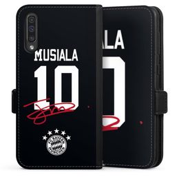 DeinDesign Galaxy A50 Handy Klapph&uuml;lle Handyh&uuml;lle aus Kunst Leder schwarz Flip Case Jamal Musiala Fcb Fc Bayern M&uuml;nchen Sideflip mit Lasche