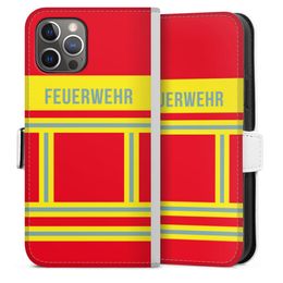 DeinDesign iPhone 12 Pro Handy Klapph&uuml;lle Handyh&uuml;lle aus Kunst Leder wei&szlig; Flip Case Fire Fighters Fire Fighter Life Saver Sideflip mit Lasche