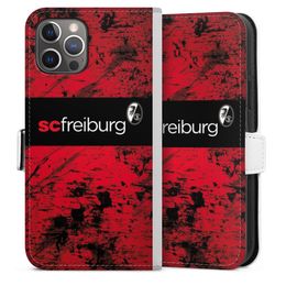 DeinDesign iPhone 12 Pro Handy Klapph&uuml;lle Handyh&uuml;lle aus Kunst Leder wei&szlig; Flip Case Official Licensed Product Sc Freiburg Logo Sideflip mit Lasche