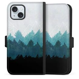DeinDesign iPhone 15 Handy Klapph&uuml;lle Handyh&uuml;lle aus Kunst Leder schwarz Flip Case Tree Forrest Abstract Sideflip mit Lasche