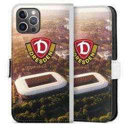 DeinDesign iPhone 12 Pro Handy Klapph&uuml;lle Handyh&uuml;lle aus Kunst Leder wei&szlig; Flip Case Sgd Sg Dynamo Dresden Stadium Sideflip mit Lasche