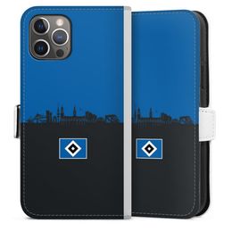 DeinDesign iPhone 12 Pro Handy Klapph&uuml;lle Handyh&uuml;lle aus Kunst Leder wei&szlig; Flip Case Hsv Skyline Hamburg Sideflip mit Lasche