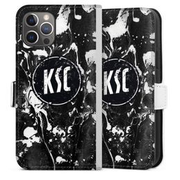 DeinDesign iPhone 12 Pro Handy Klapph&uuml;lle Handyh&uuml;lle aus Kunst Leder wei&szlig; Flip Case Karlsruher Sc Ksc Official Licensed Product Sideflip mit Lasche