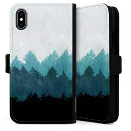 DeinDesign iPhone X Handy Klapph&uuml;lle Handyh&uuml;lle aus Kunst Leder schwarz Flip Case Tree Forrest Abstract Sideflip mit langer Lasche