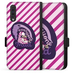 DeinDesign Galaxy A50 Handy Klapph&uuml;lle Handyh&uuml;lle aus Kunst Leder schwarz Flip Case Disney Grinning Cat Alice In Wonderland Sideflip mit Lasche