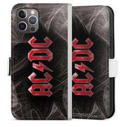DeinDesign iPhone 12 Pro Handy Klapph&uuml;lle Handyh&uuml;lle aus Kunst Leder wei&szlig; Flip Case Merchandise Acdc Logo Sideflip mit Lasche