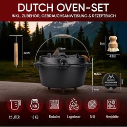 Gussk&ouml;nig Eingebrannter Dutch Oven Set 12 L mit F&uuml;&szlig;e