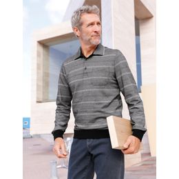 Marco Donati Herren Langarm-Poloshirt mit Jacquard-Muster, hellgrau-gemustert, Gr&ouml;&szlig;e 44/46