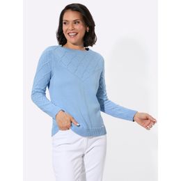 WITT Damen Baumwollpullover mit Rautenmuster, eisblau, Gr&ouml;&szlig;e 36